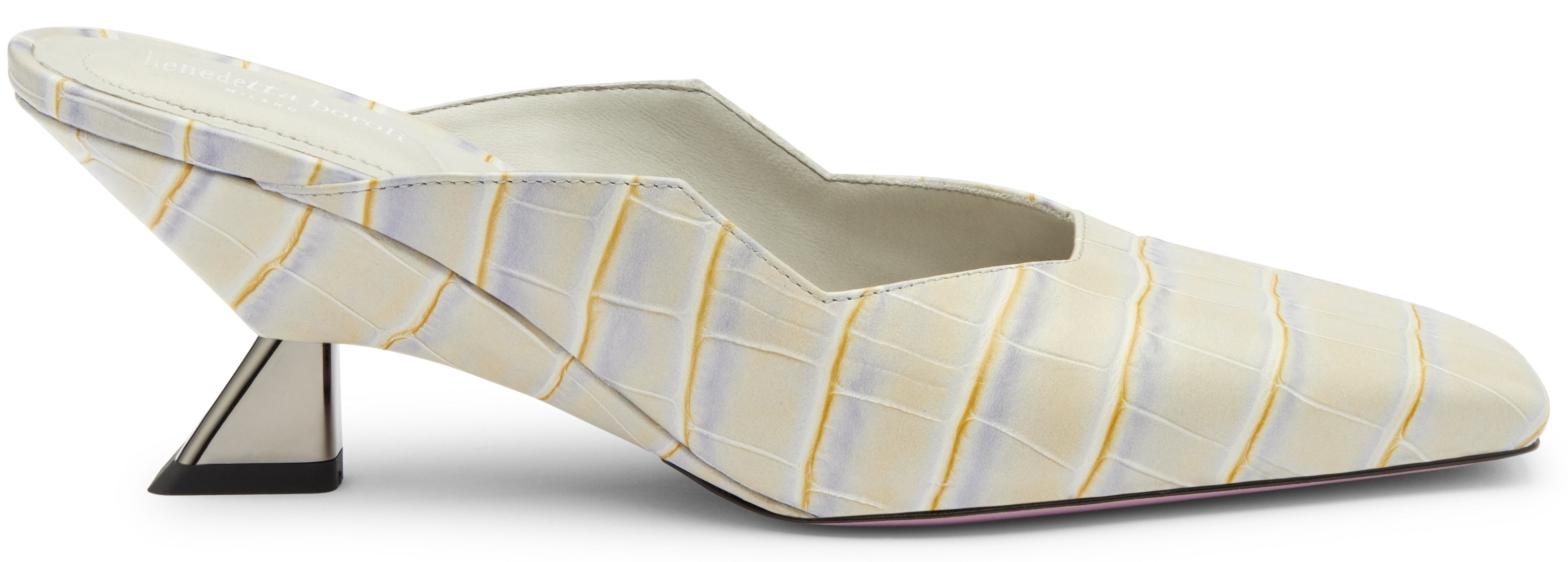 Vera Iris Wedge Sandals, chromed heel | Luxury shoes Benedetta Boroli