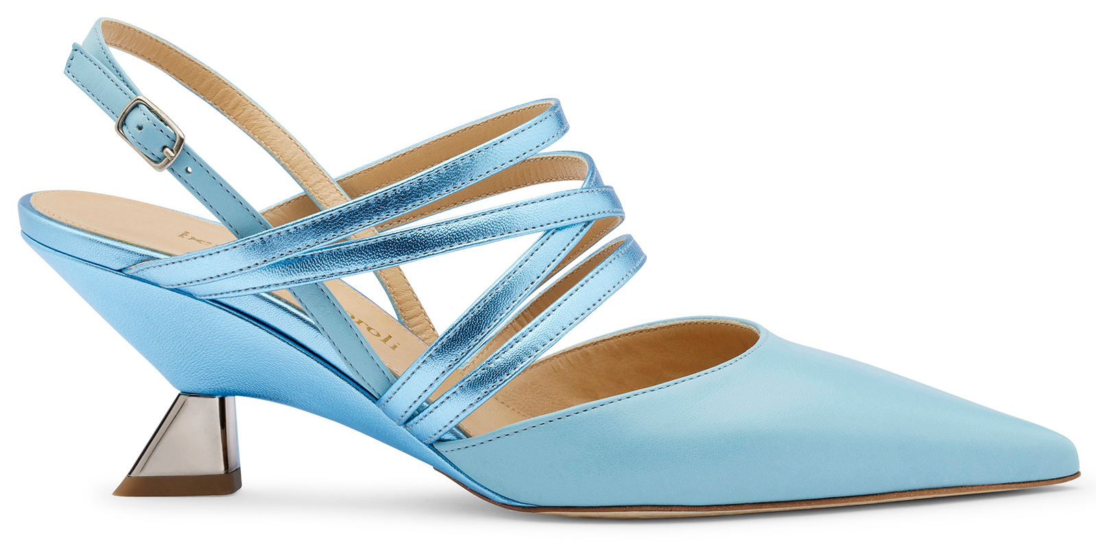 Slingback Jessy Light Blue, wedge heel | Luxury Shoes Benedetta Boroli